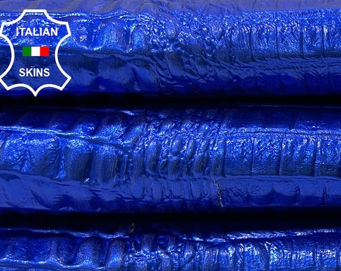 METALLIC COBALT BLUE Tejus Reptile Textured Print Embossed on Italian ...