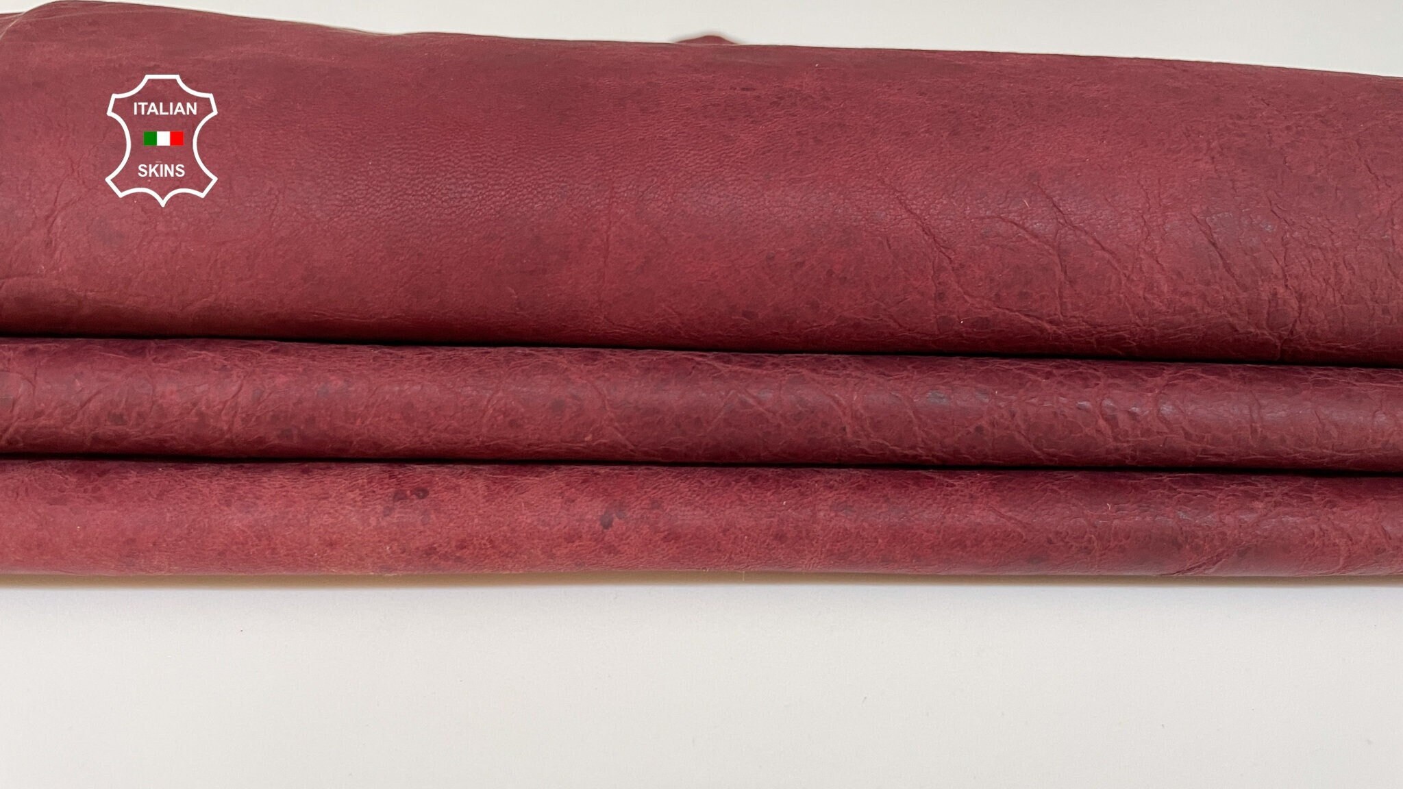 WINE RED ANTIQUED crinkled distressed vintage look thin soft Italian ...