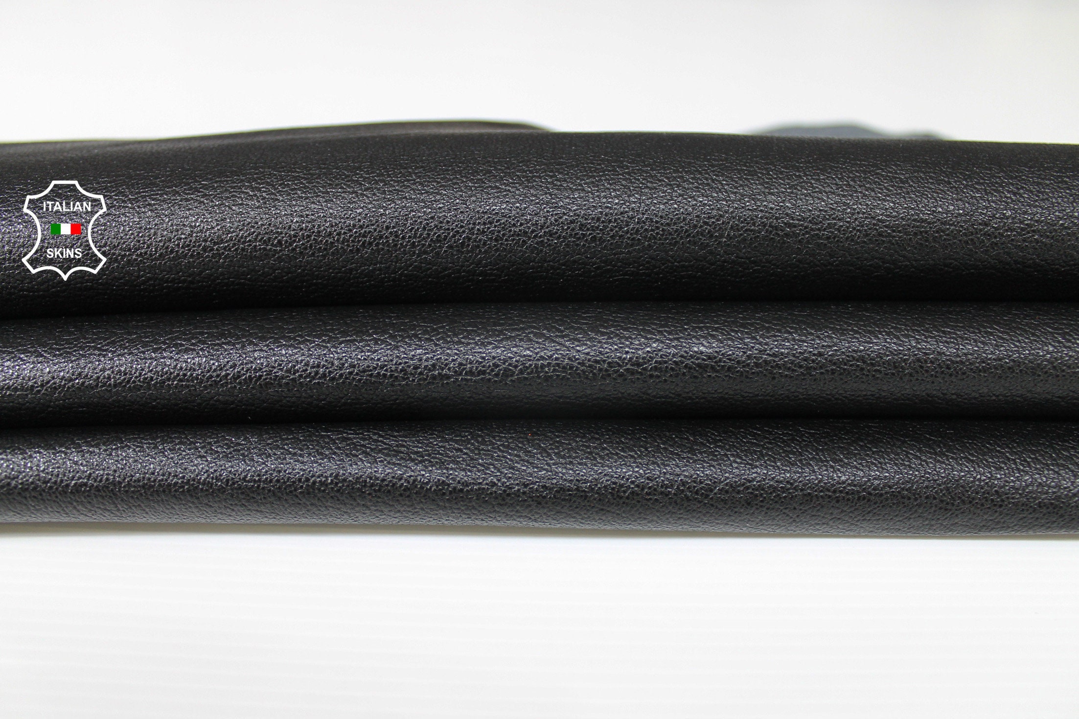 BLACK rough grainy Italian Goatskin Goat leather 5 skins hides total ...