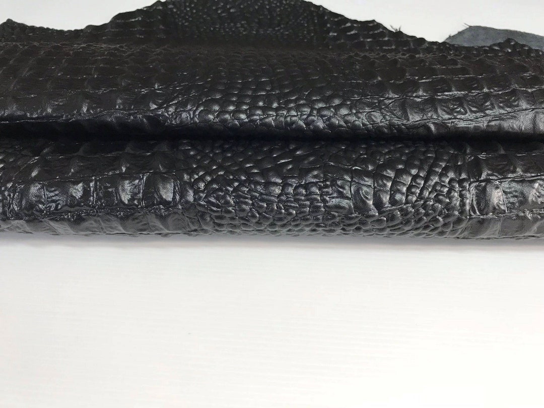 BLACK ALLIGATOR CROCODILE 3D Embossed on Italian Lambskin Lamb Sheep ...