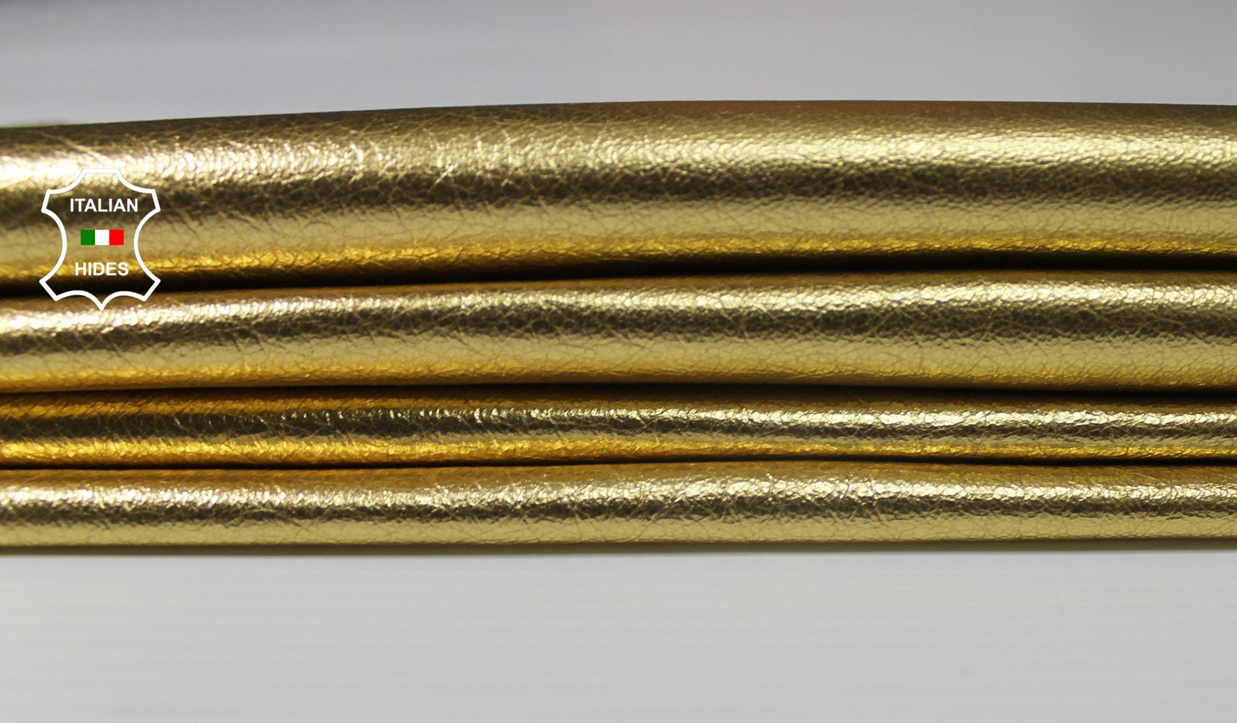 METALLIC GOLD CRINKLE crinkled soft Italian genuine Lambskin Lamb Sheep ...