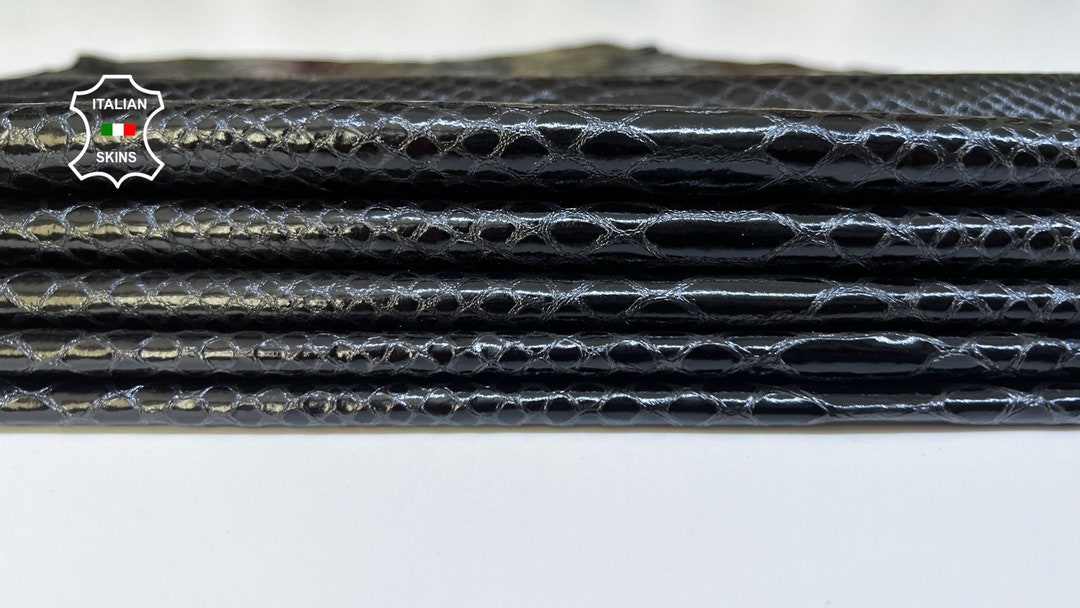 BLACK SHINY SNAKE Print on Thin Soft Italian Lambskin Lamb Leather Pack ...