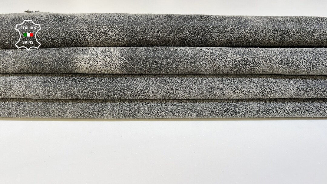 GREY CRACKED on WHITE Vintage Look Vegetable Tan Thick Soft Italian ...