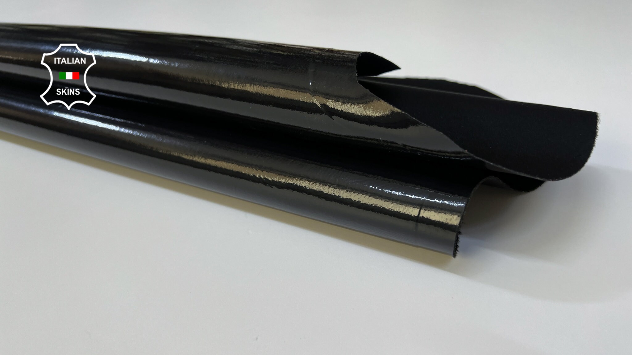 BLACK PATENT Shiny Italian STRETCH Lambskin Lamb Sheep Leather hide ...