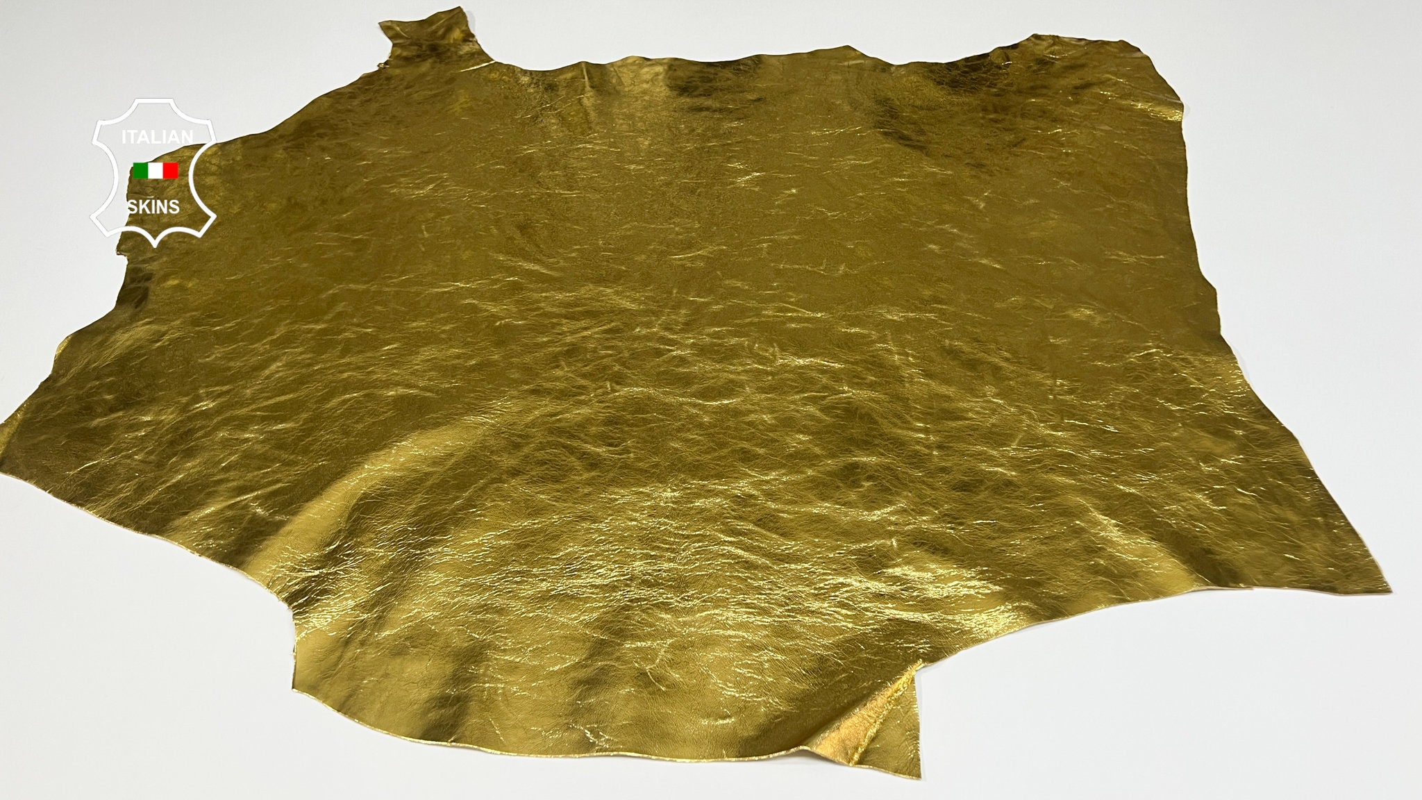METALLIC GOLD CRINKLED Italian Goatskin Goat leather hide hides skin ...