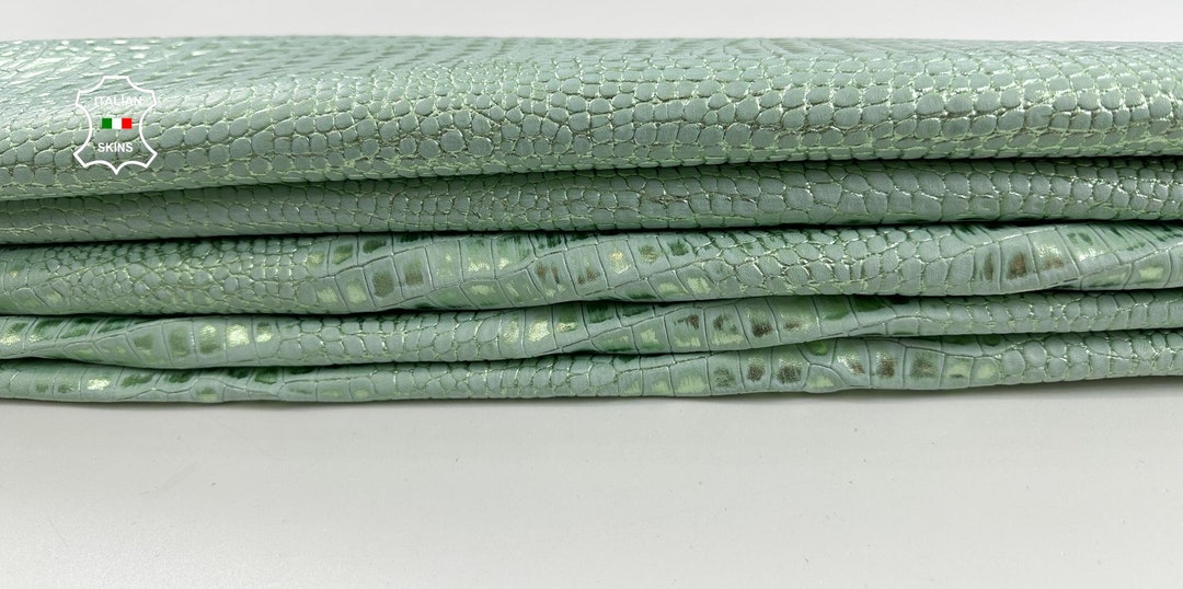 MINT GREEN With METALLIC Effect Crocodile Print Embossed Vintage Look ...