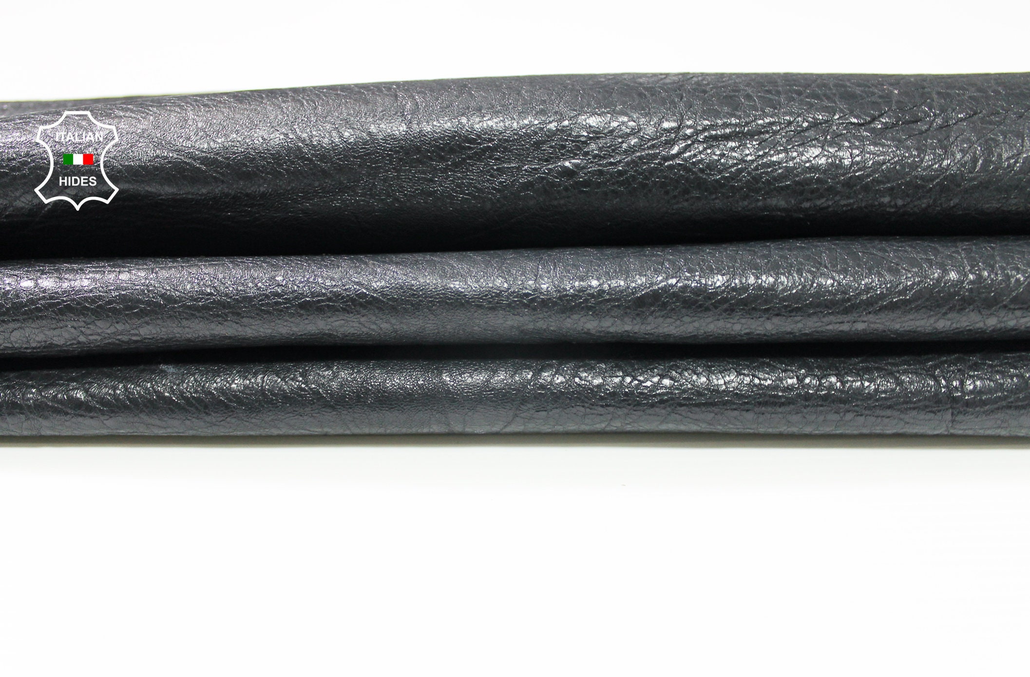 CRINKLE DARK GREY waxy shiny Italian lambskin lamb sheep leather skin ...