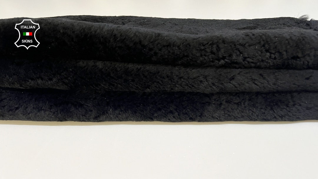 BLACK Hair on Soft Sheepskin Shearling Fur Hairy Sheep Italian Leather ...