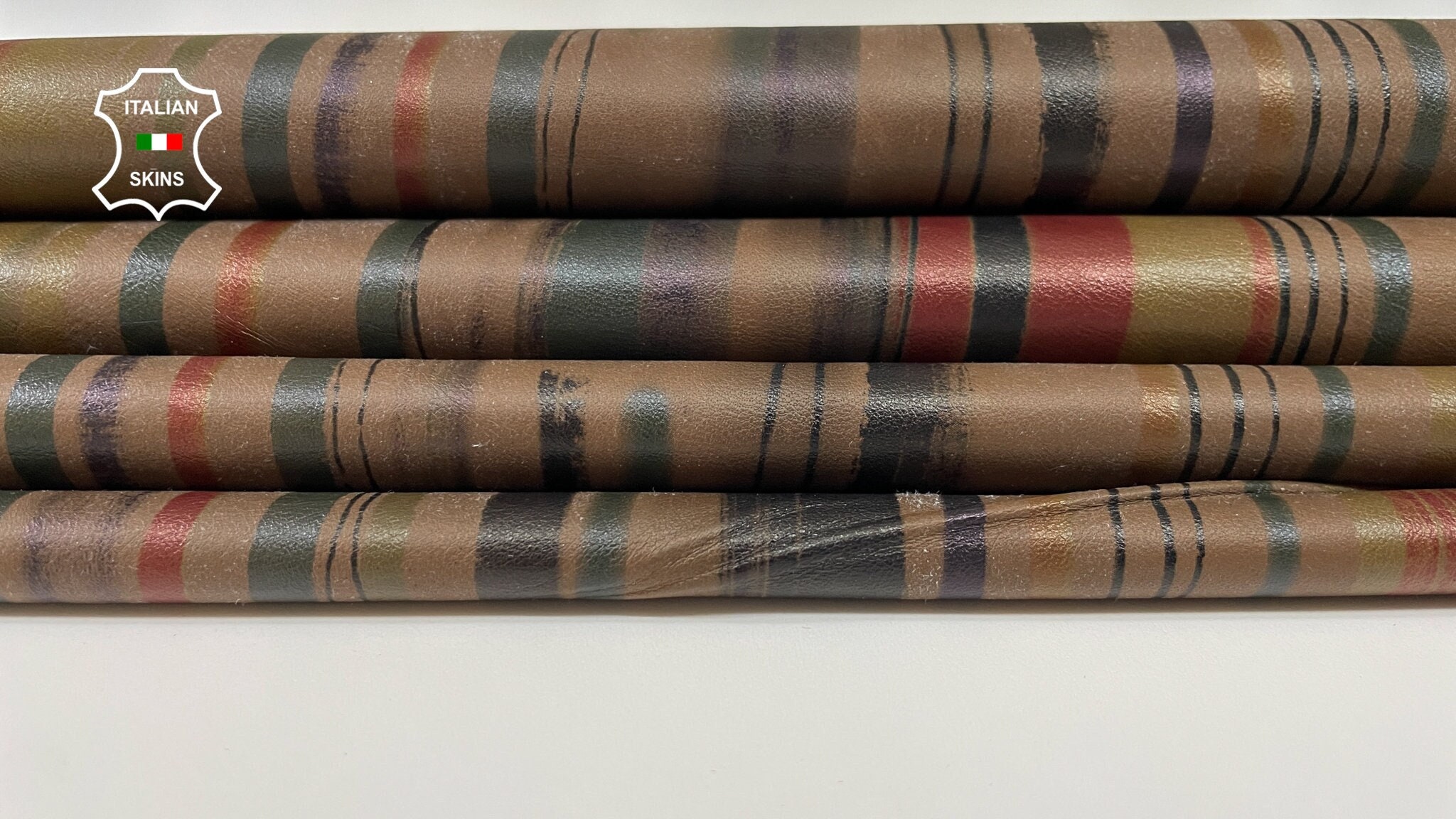 BROWN MULTICOLORS PRINT Thin Soft Italian Lambskin Lamb Sheep Leather ...