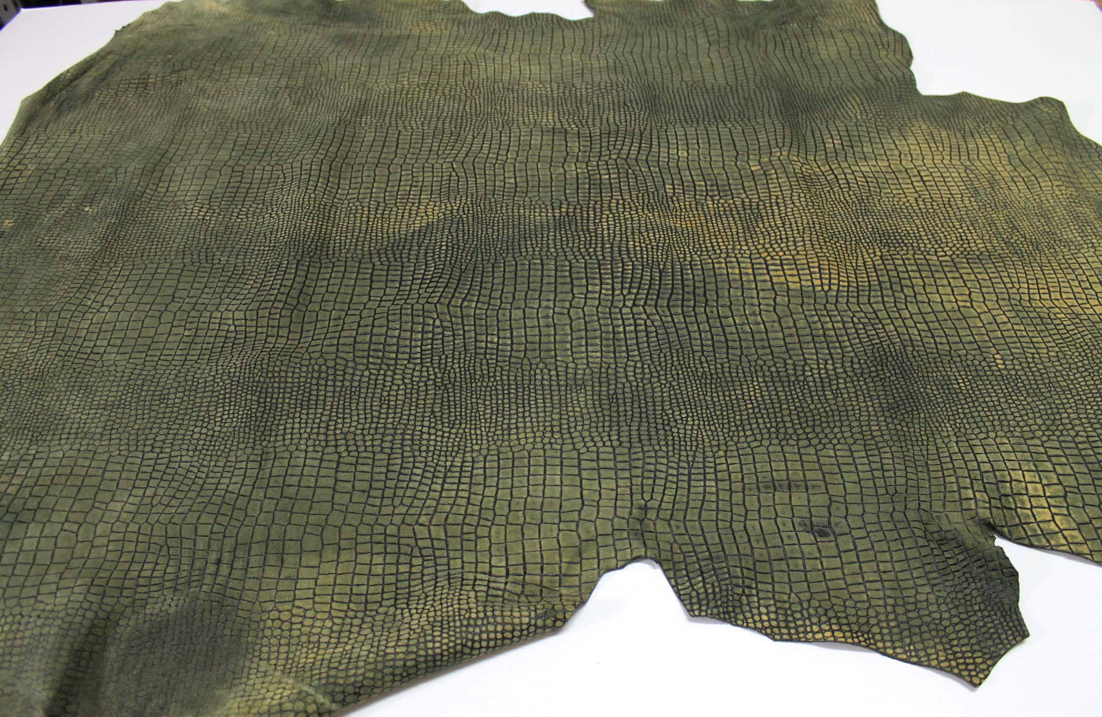 GREEN CROCODILE embossed vintage distressed Italian genuine Lambskin ...