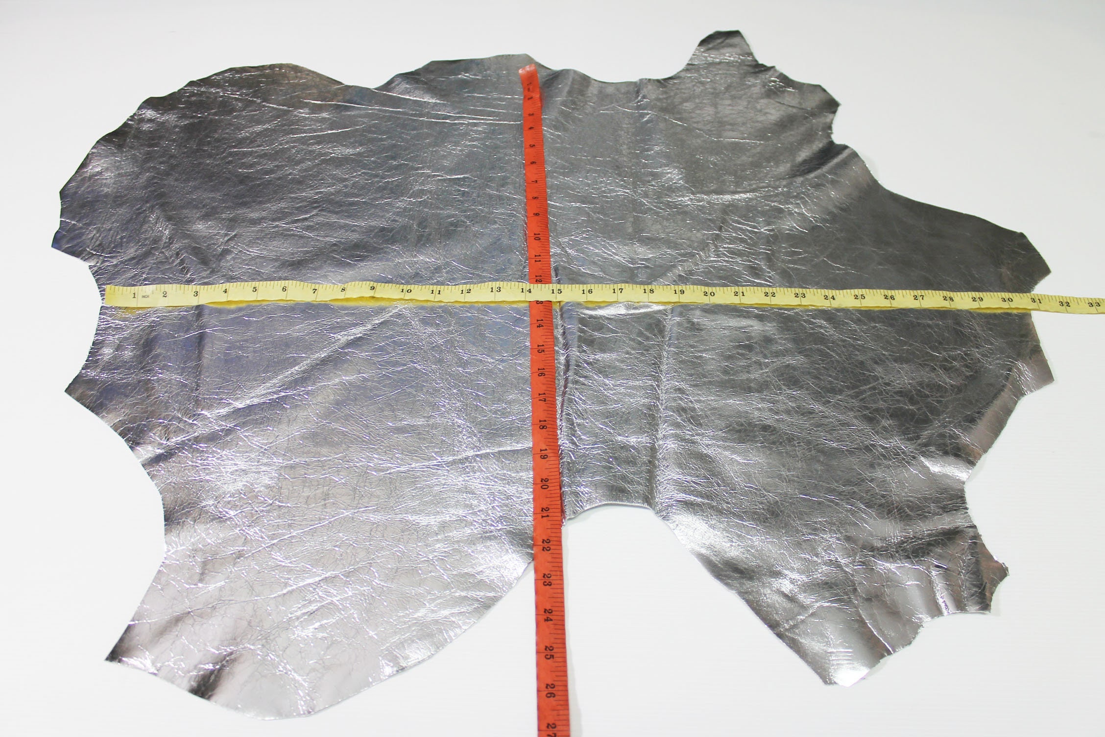 METALLIC SILVER crinkle crinkled rough Italian Lambskin leather ...