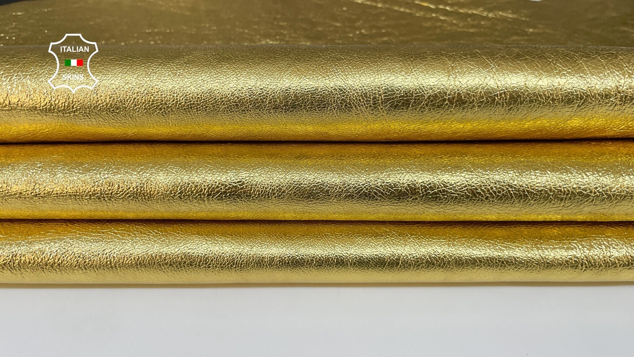 METALLIC GOLD CRINKLE strong Italian Goatskin Goat leather skin hide ...