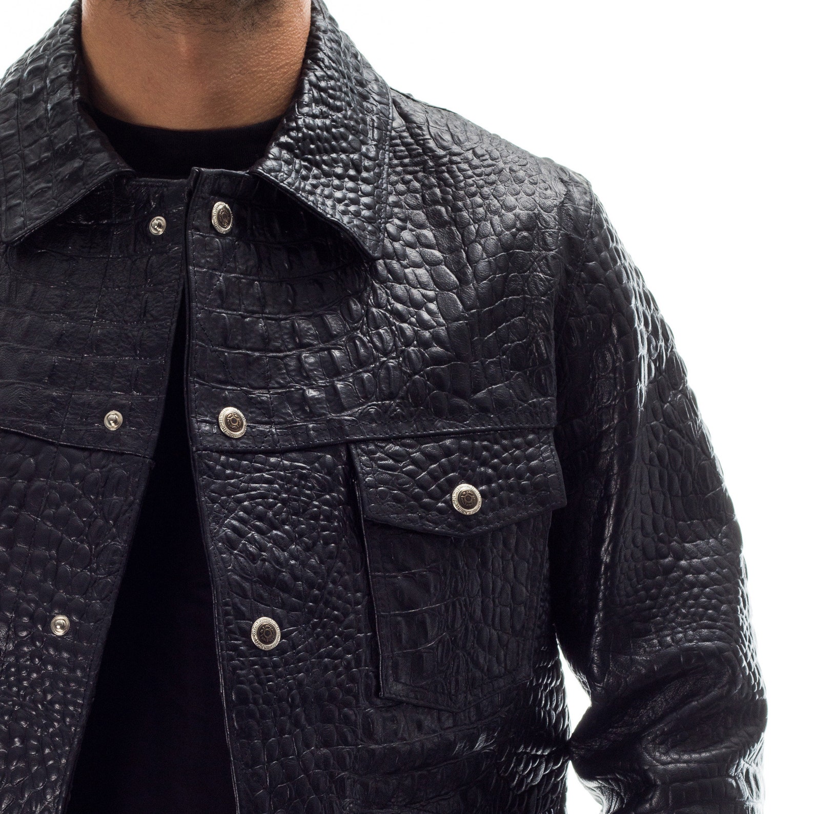 Italian Handmade Men Leather Jacket Black Lambskin Embossed - Etsy