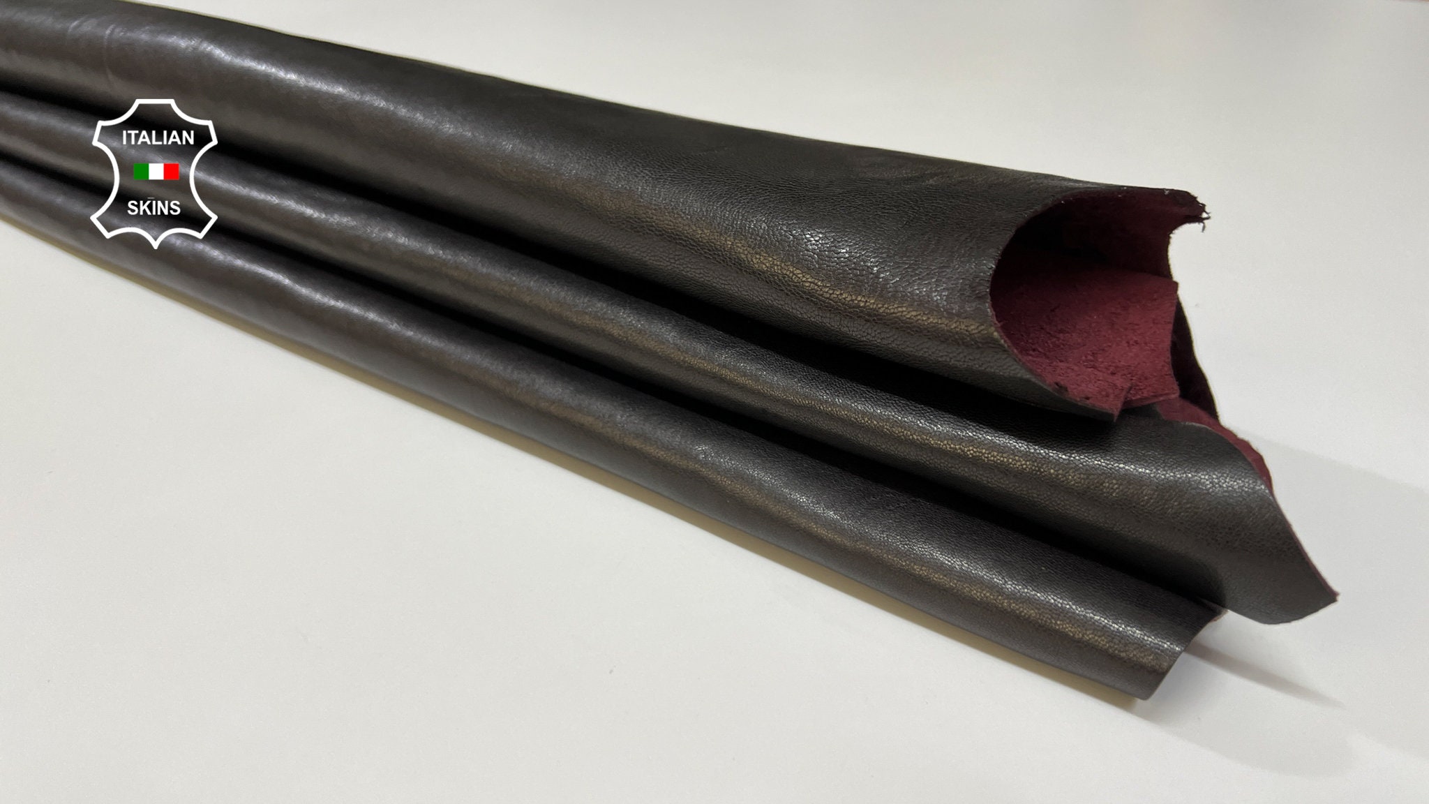 DARK BROWN On WINE Bordeaux Shiny Vegetable Tan Thick Italian Goatskin ...