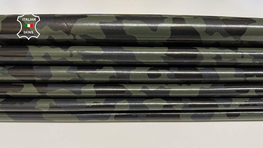 OLIVE BLACK & GREY Army Camo Print Camouflage Soft Italian Lambskin ...