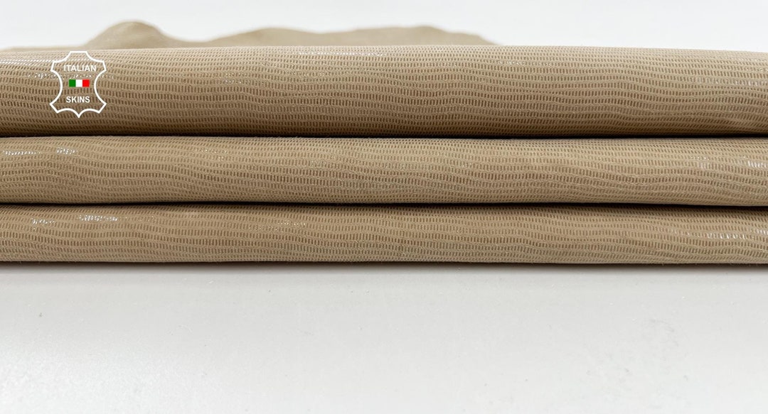 BEIGE NUBUCK SHINY Lizard Reptile Print on Soft Italian Goatskin Goat ...