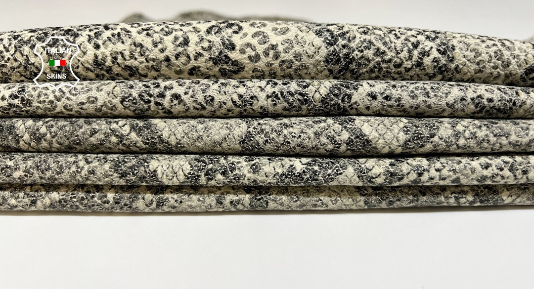 GRAY PYTHON PRINT on off White Vintage Look Soft Italian Lambskin Lamb ...