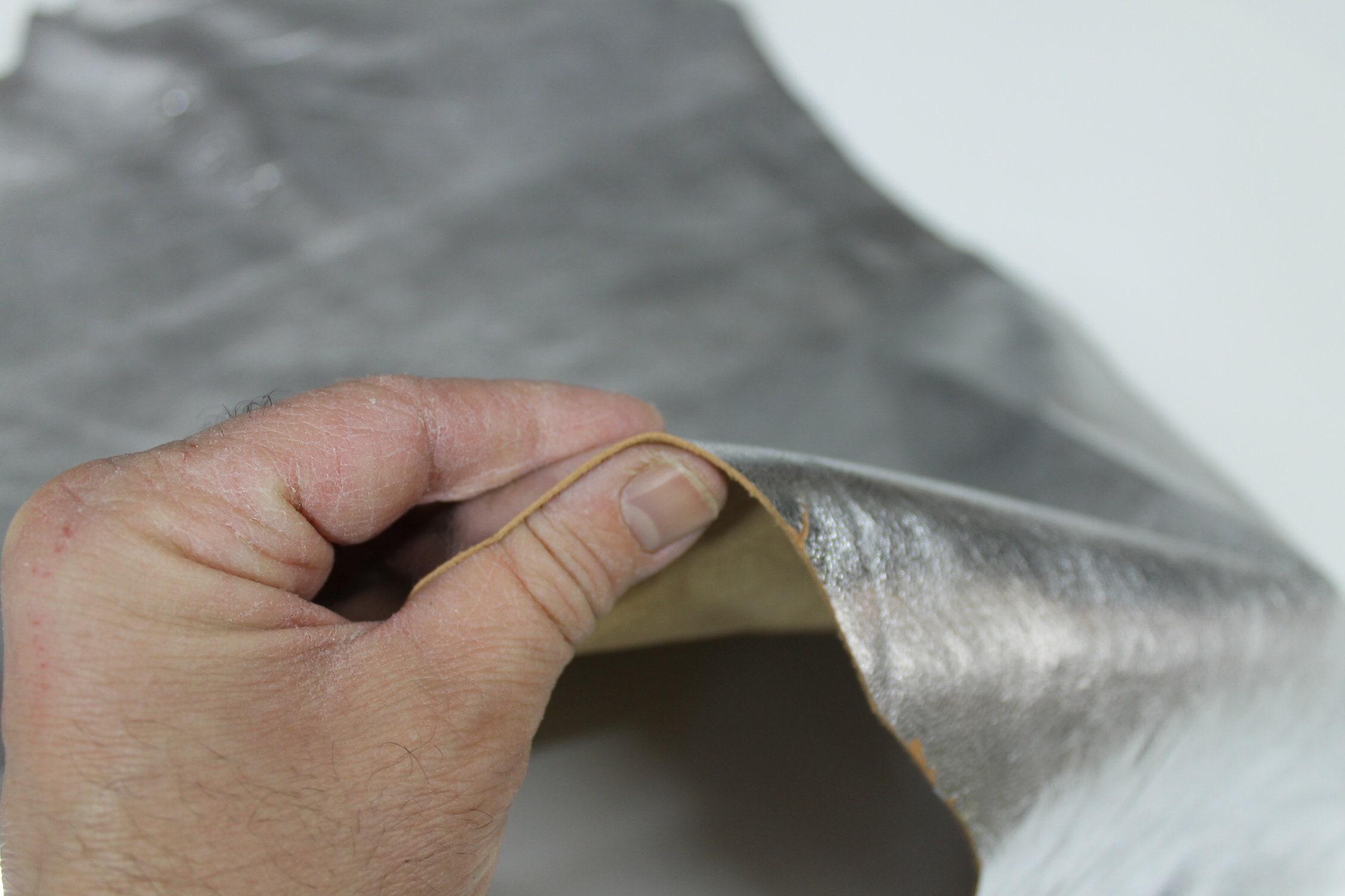 METALLIC SILVER rough Italian Goatskin Goat leather material for sewing ...