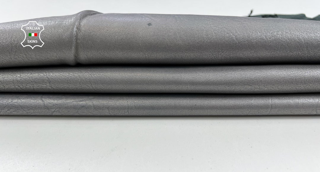 SILVER GREY Pearlized Washed Rough Soft Italian Lambskin Sheep Lamb ...
