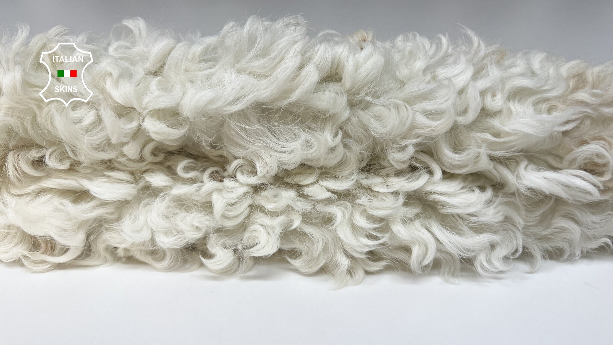 WHITE DISTRESSED SAND Curly Hair On sheepskin shearling fur hairy sheep ...