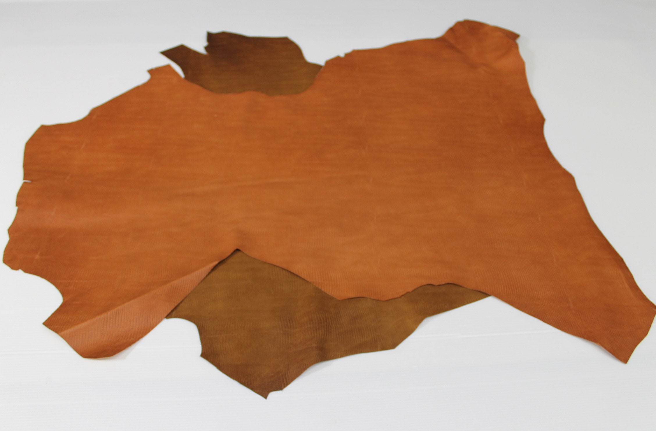 TAN & CAMEL REPTILE embossed textured vegetable tan Italian Calfskin ...