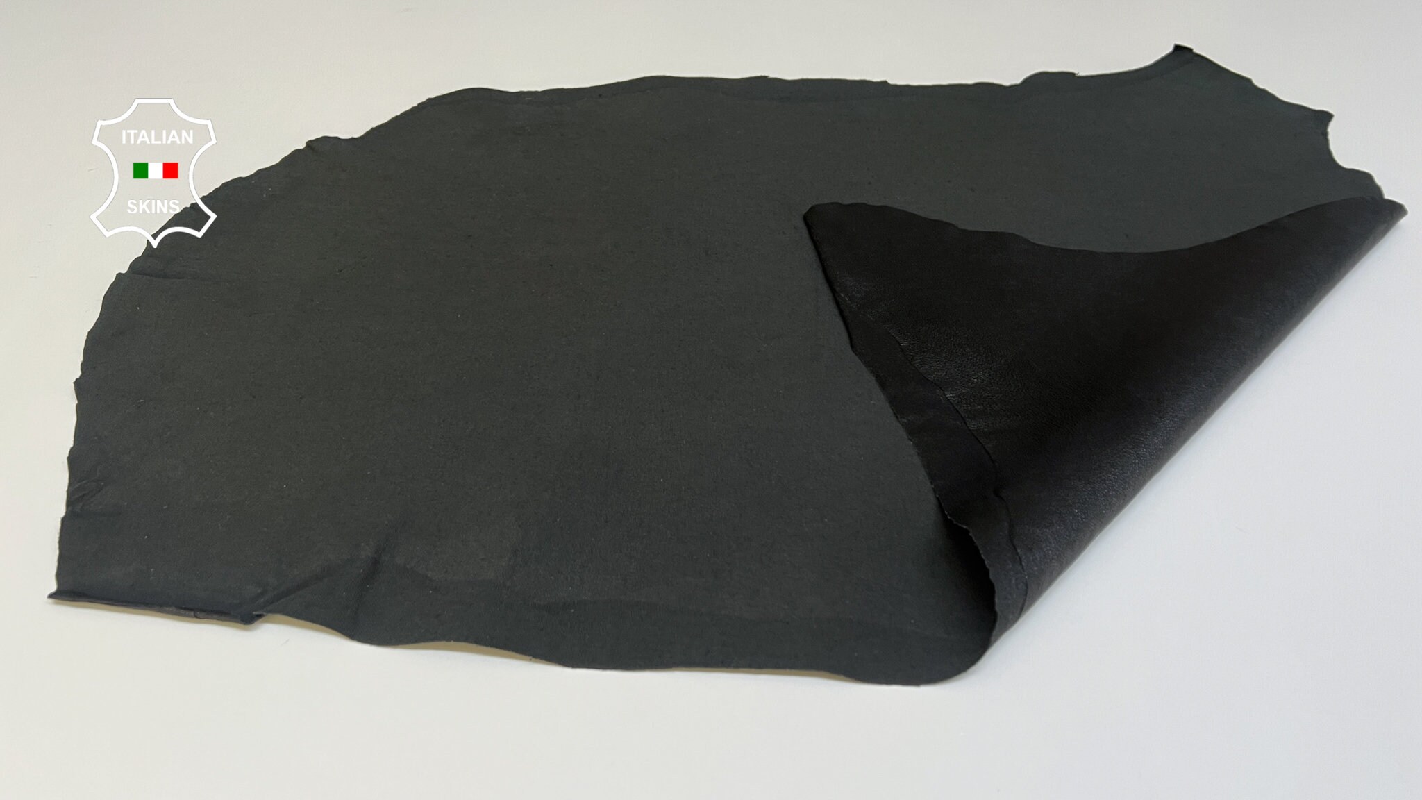 BLACK ROUGH Soft Italian STRETCH Lambskin Lamb Sheep Leather hide hides ...