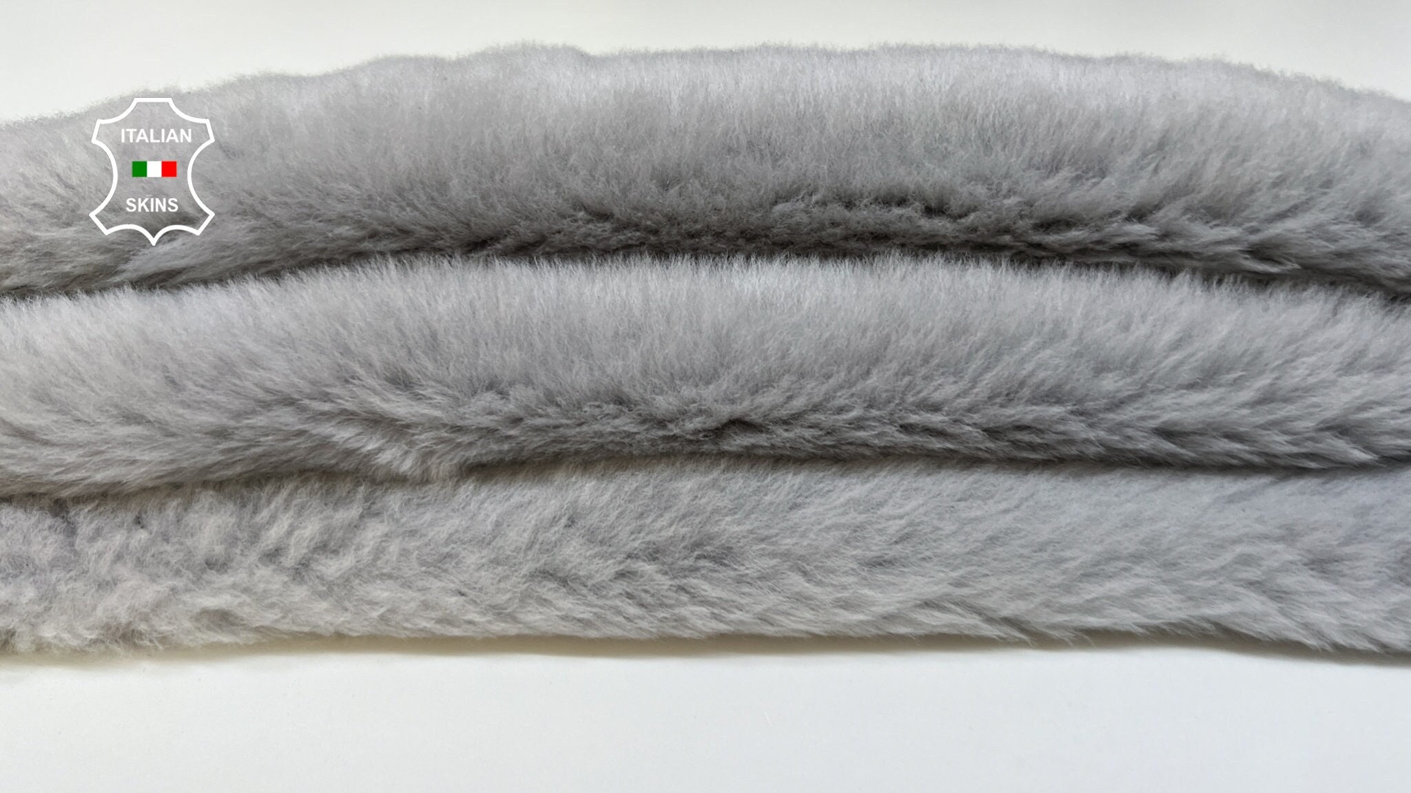 LIGHT GRAY Hair On sheepskin shearling fur hairy sheep Italian leather ...