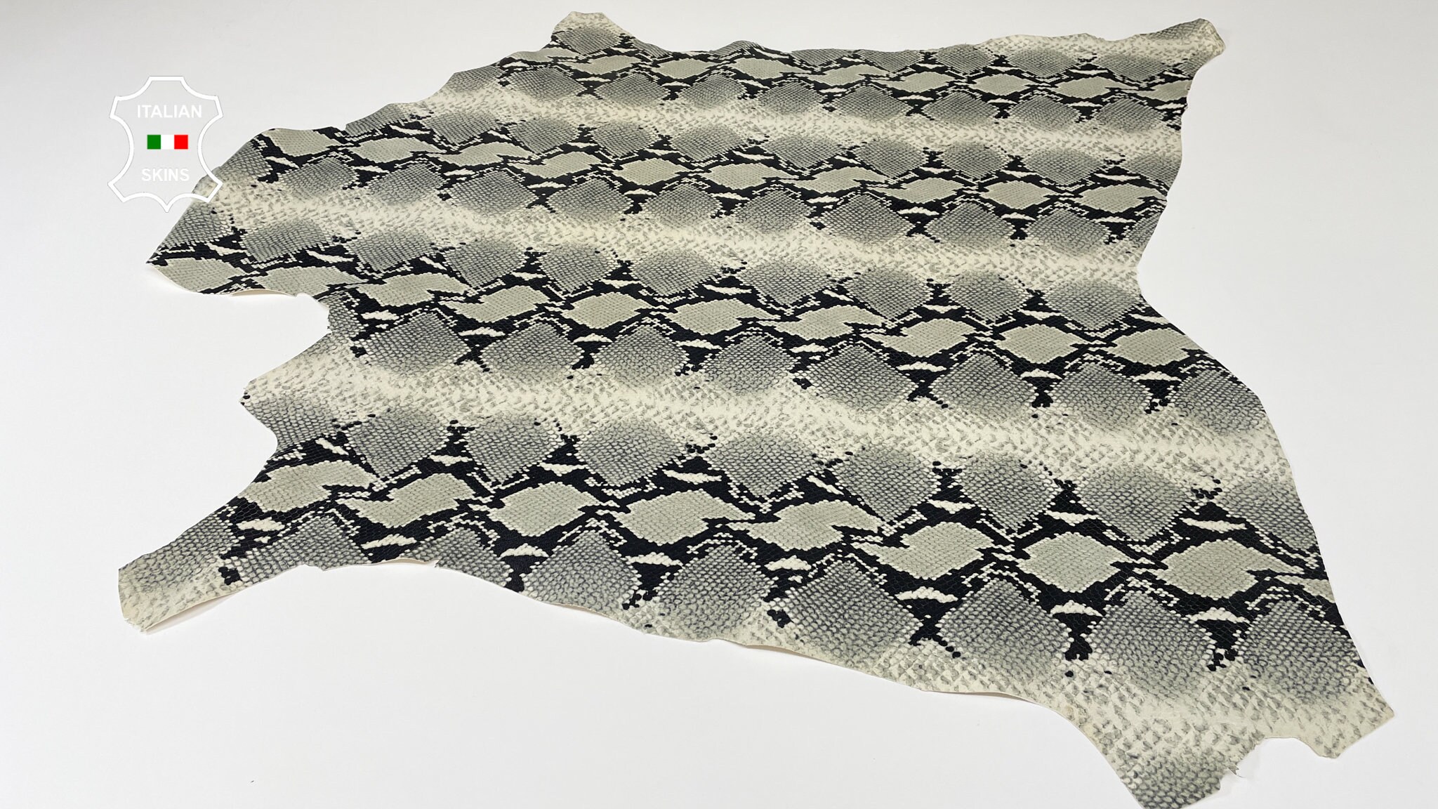 GRAY PYTHON SNAKE Print on Italian Calfskin Calf Cow Leather hide hides ...