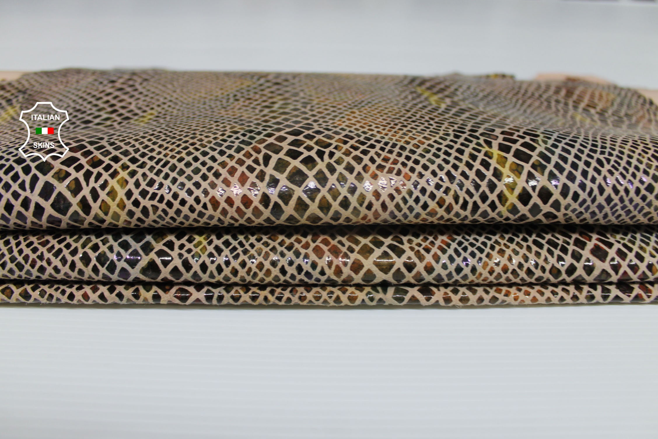 SNAKE print textured on Nude Italian Lambskin Lamb Sheep leather 3 ...