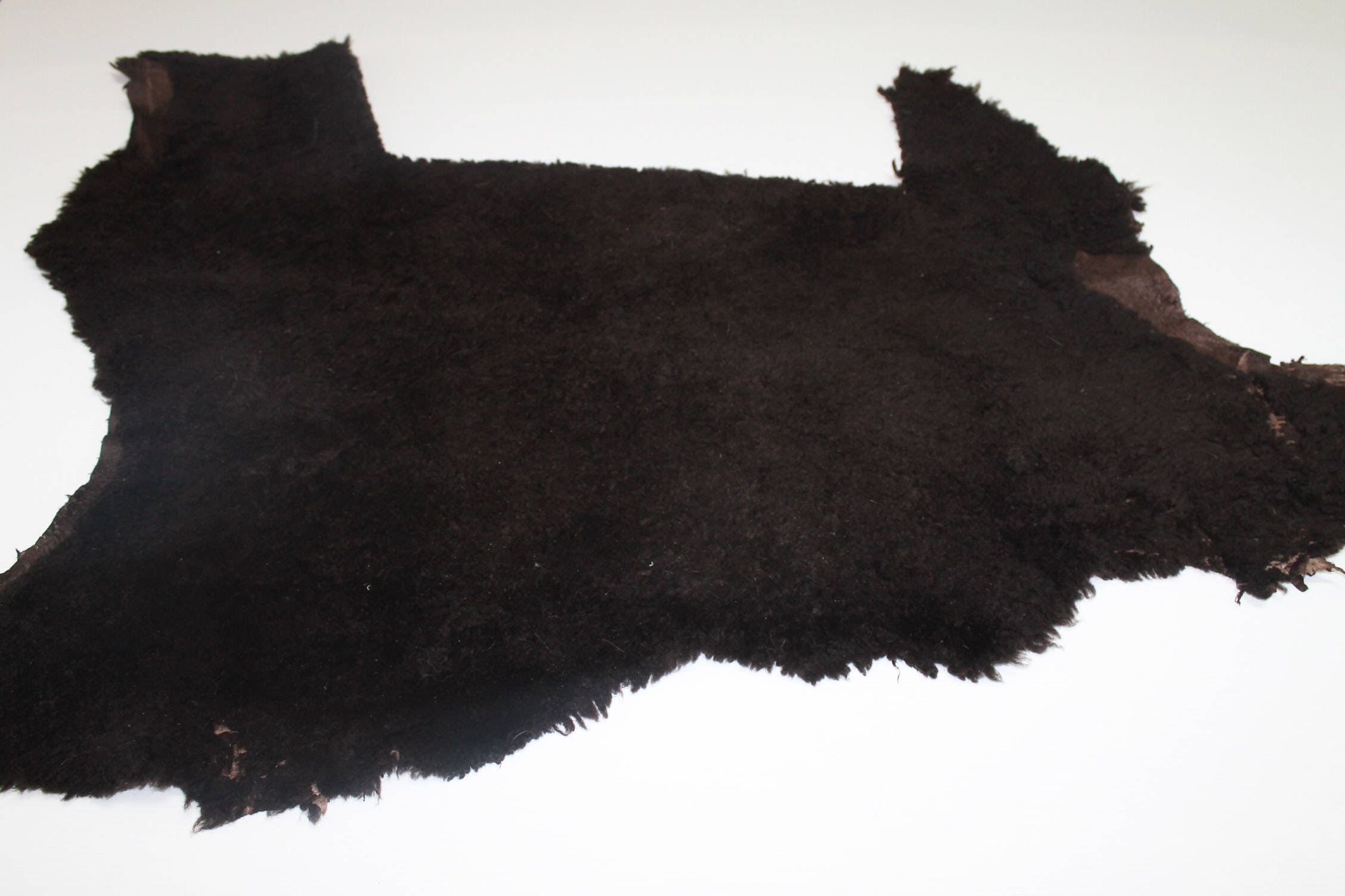 Dark Brown sheepskin hair on shearling fur sheep Italian leather skin ...