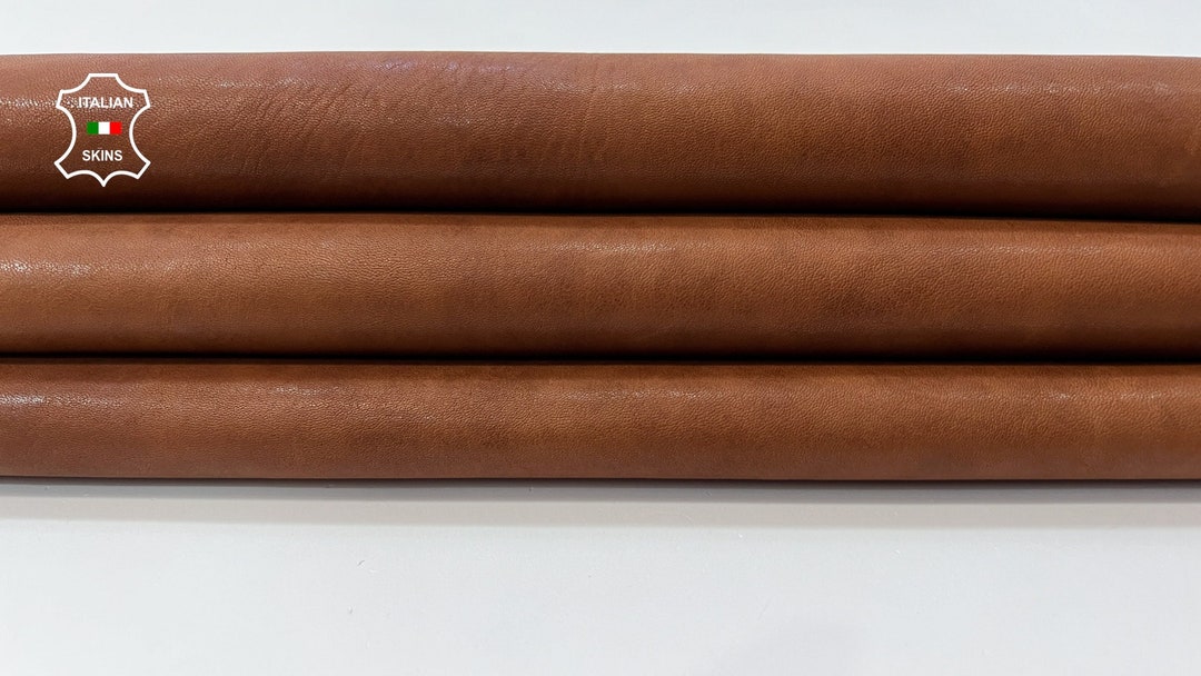 COGNAC BROWN RUSTIC Antiqued Look Vegetable Tan Thick Soft Italian ...
