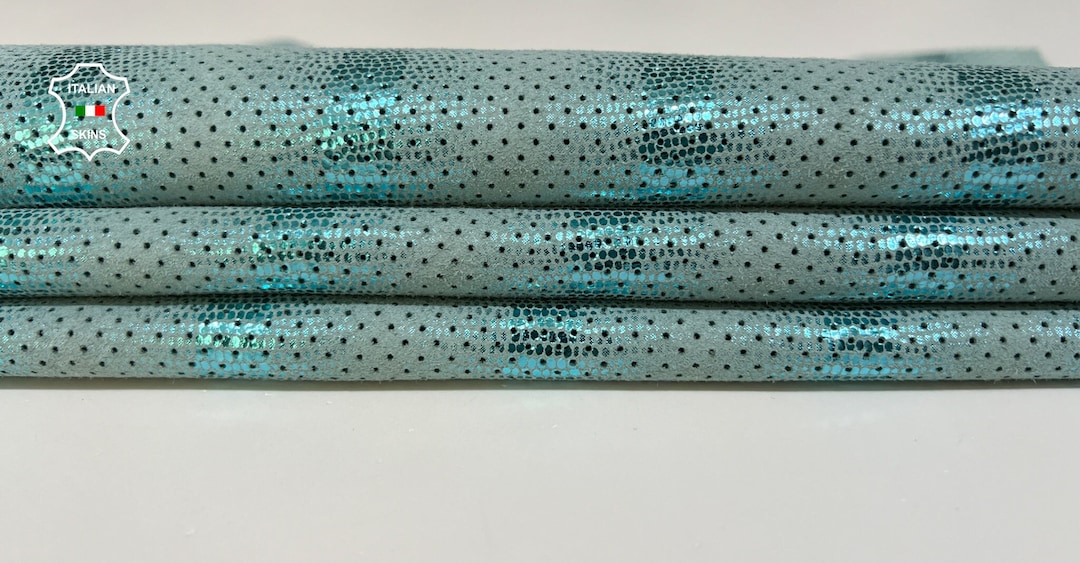 METALLIC LIZARD REPTILE Print on Light Blue Pinholes Perforated Soft ...