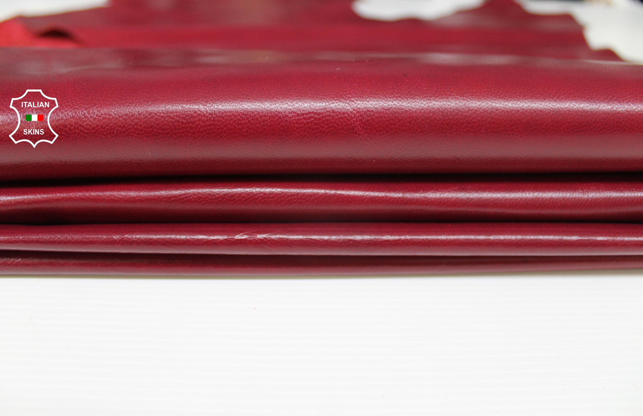WINE RED antiqued rustic Italian genuine Goatskin goat leather material ...