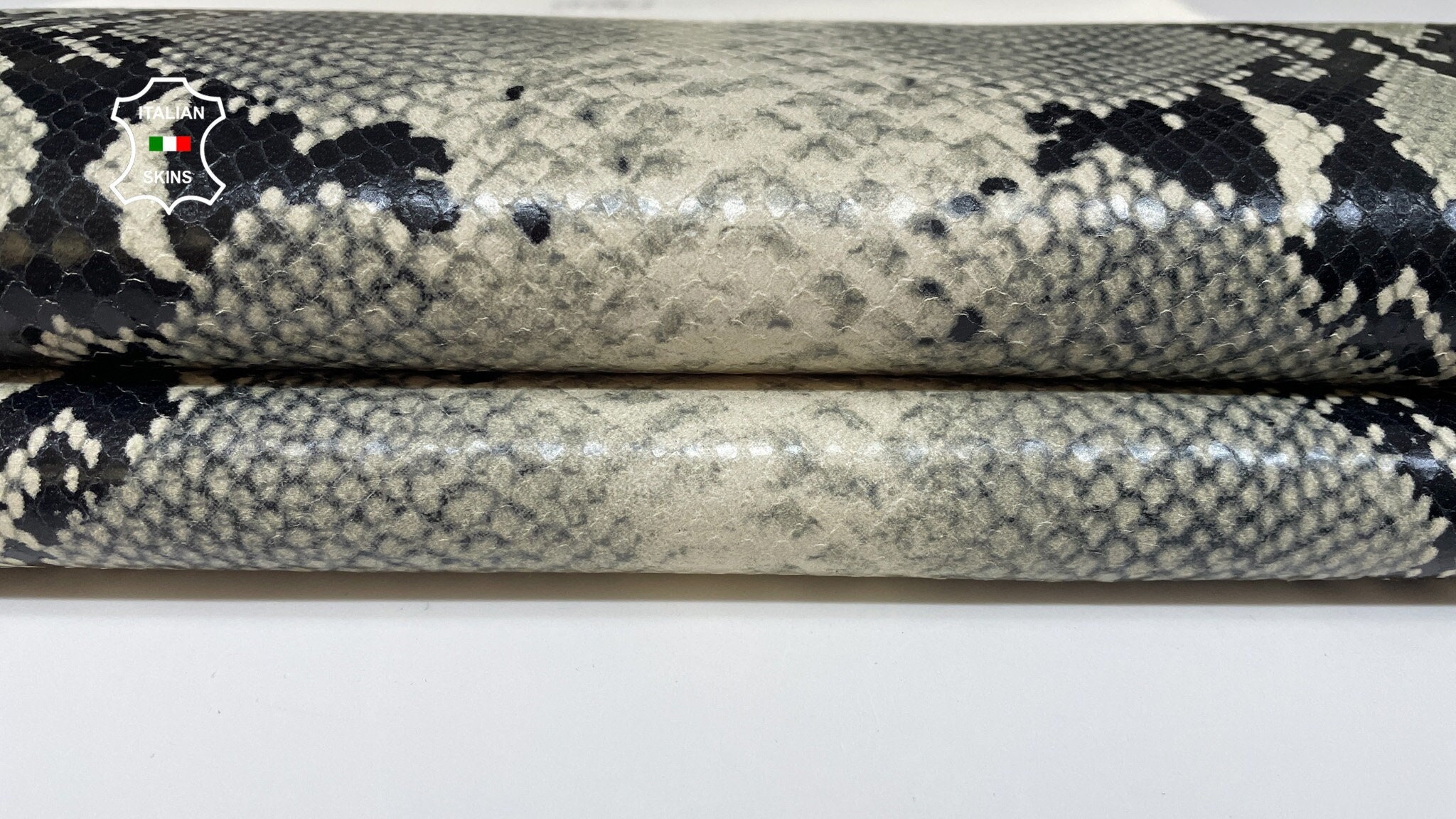 GRAY PYTHON SNAKE Print on Italian Calfskin Calf Cow Leather hide hides ...
