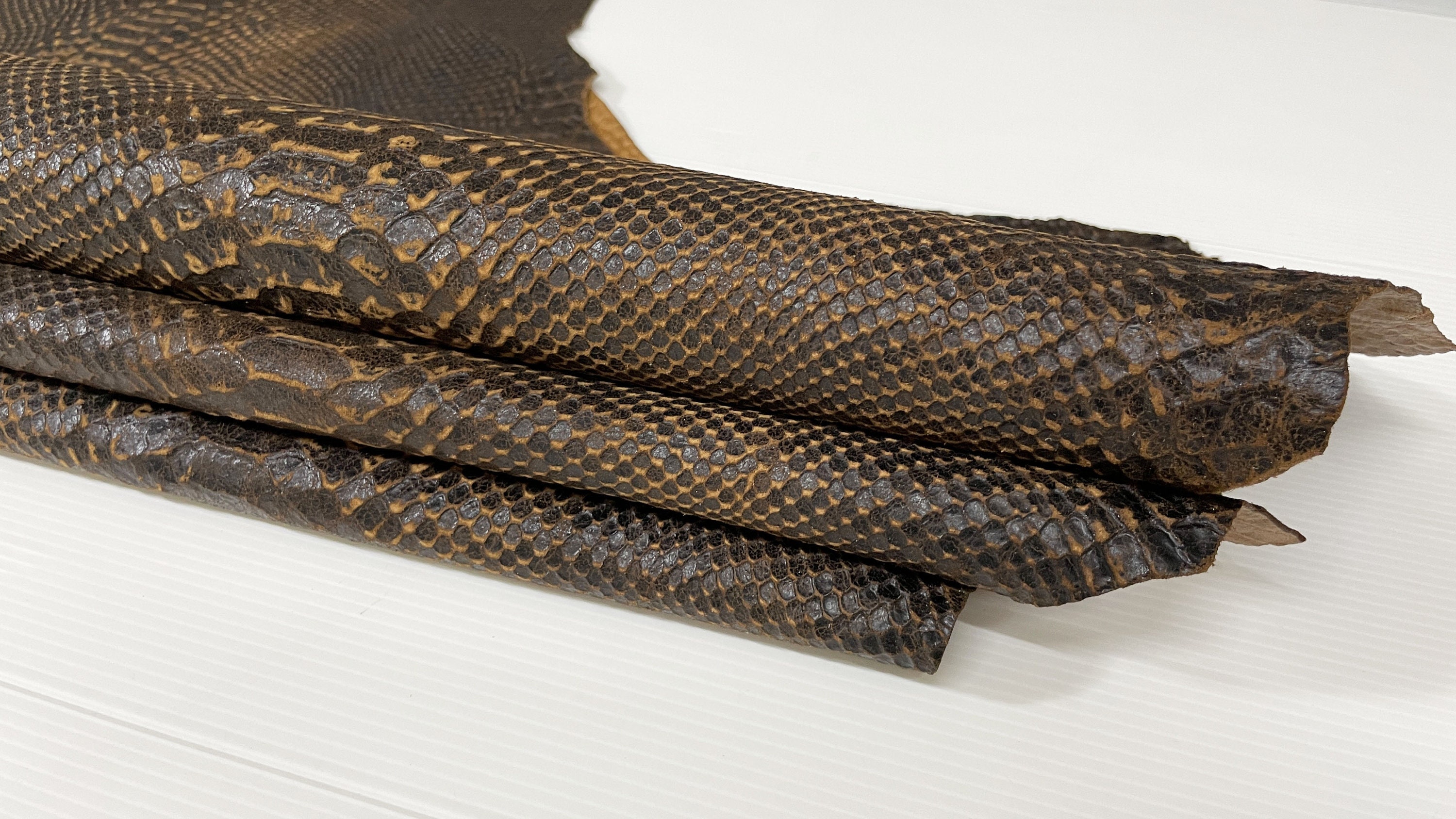 DARK BROWN PYTHON snake textured embossed vintage stonewash look ...