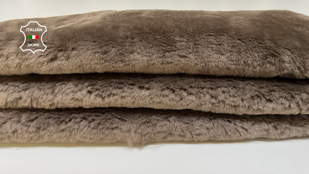 TAUPE BROWN Hair on Sheepskin Shearling Fur Hairy Sheep Italian Leather ...