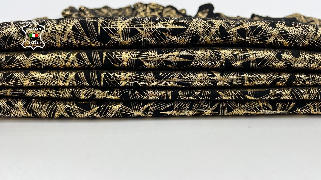METALLIC GOLD Eyes Attraction Print on BLACK Soft Italian Goatskin Goat ...