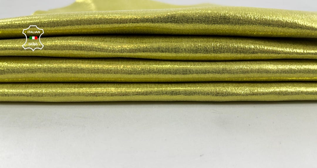 METALLIC LEMON YELLOW Shimmer Lame Print Italian Goatskin Goat Leather ...