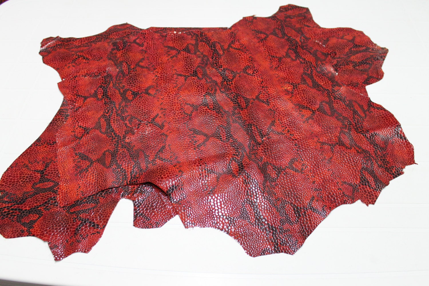 Italian Lambskin leather skin skins hide hides RED SNAKE PYTHON print 3 sqf