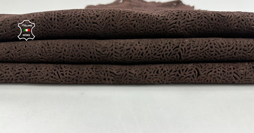 BROWN SUEDE LASER Engraved Thick Soft Italian Lambskin Sheep Lamb ...