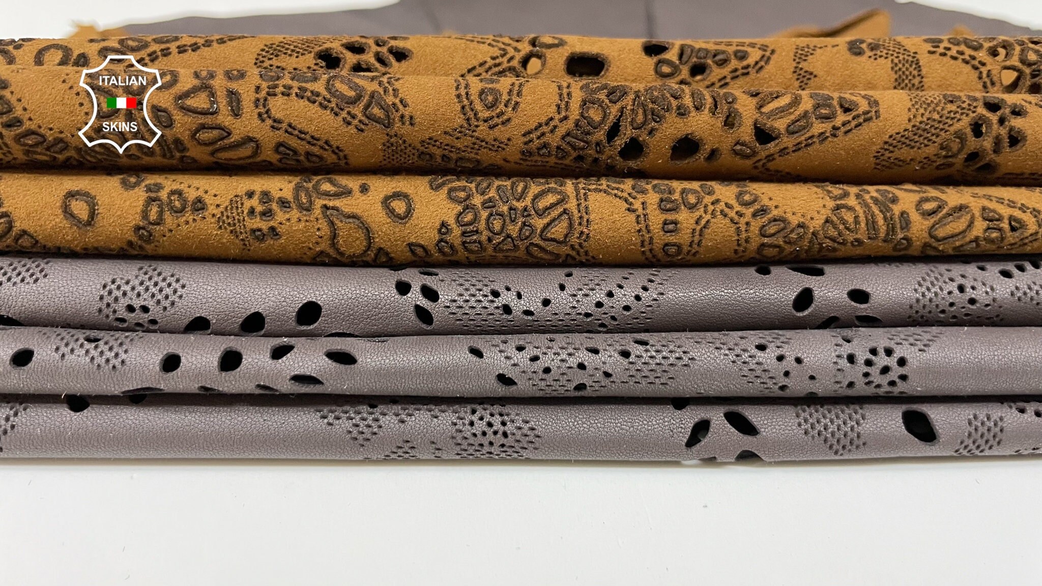 Pack 2 Skins BROWN SUEDE LASER Engraved Textured Soft Italian Lambskin ...