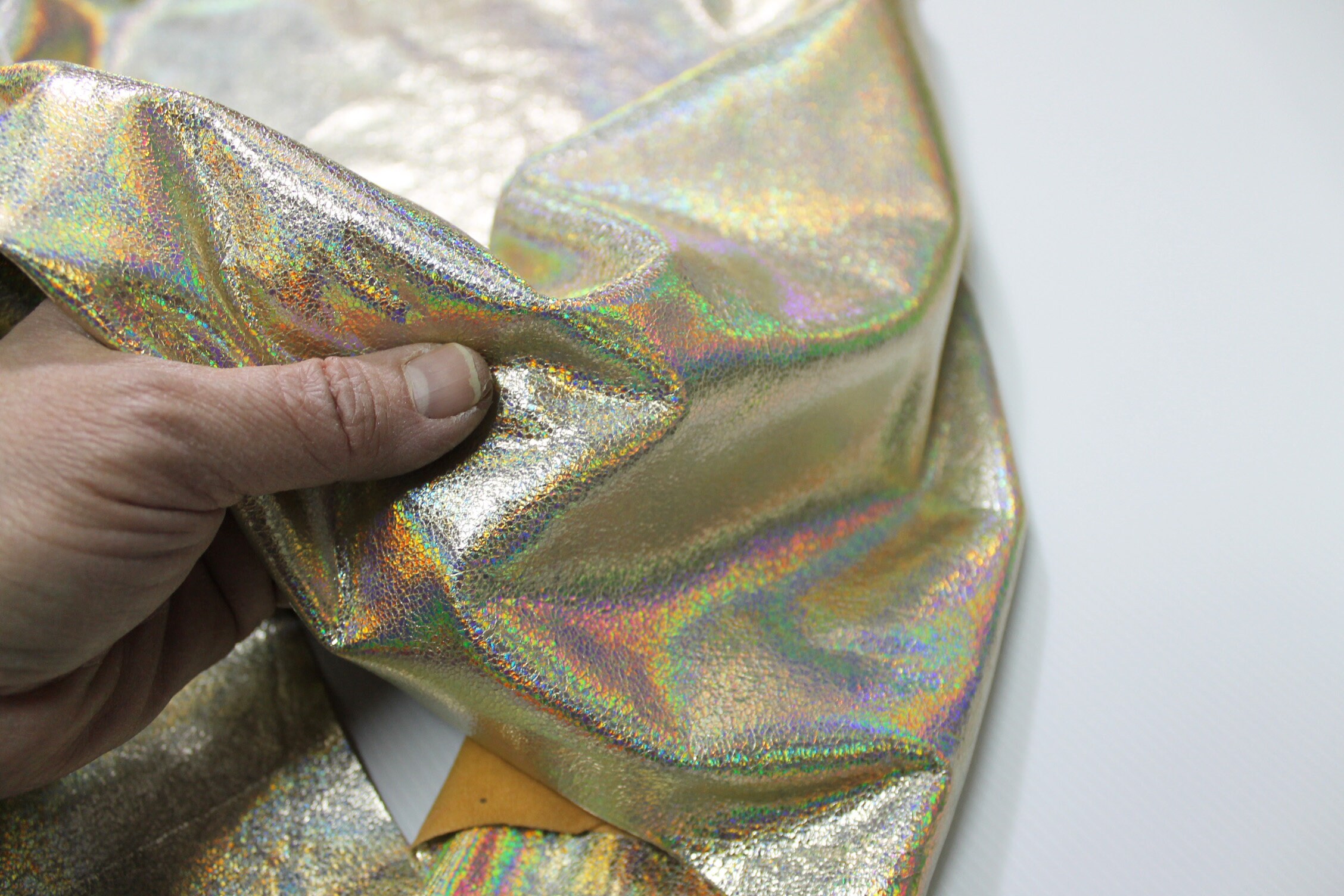 METALLIC IRIDESCENT GOLD holographic thin soft cracked Italian Lambskin ...