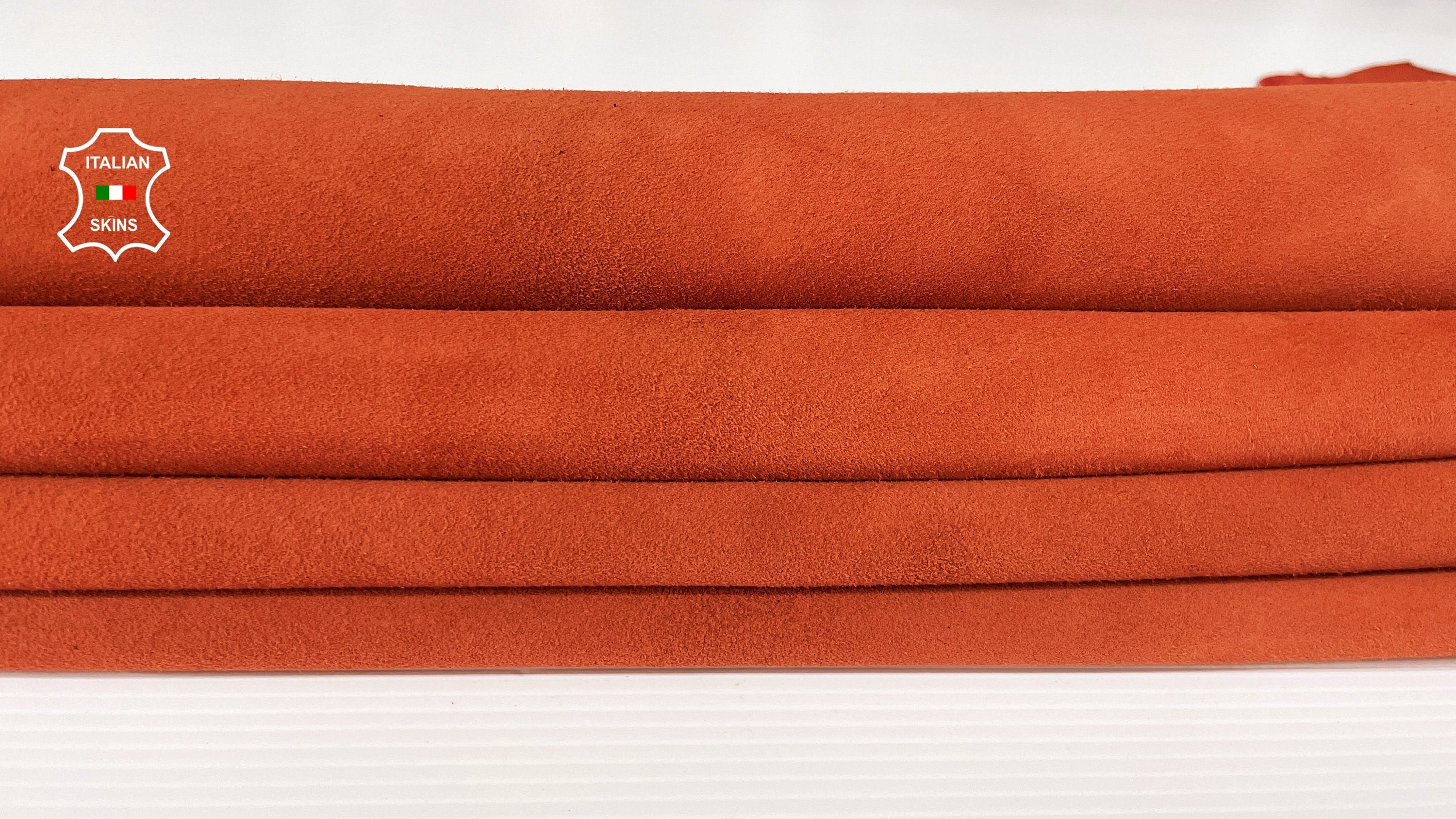 FIRE ORANGE SUEDE Italian Genuine Goatskin Goat leather sewing material ...
