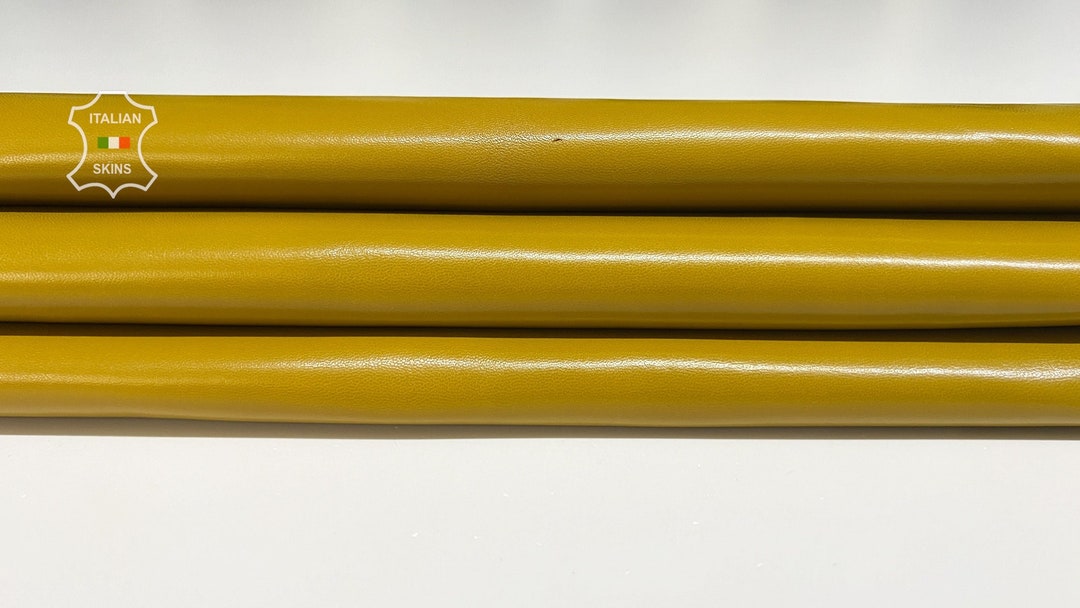 MUSTARD YELLOW SHINY Thick Italian Metis Lambskin Lamb Sheep Leather ...