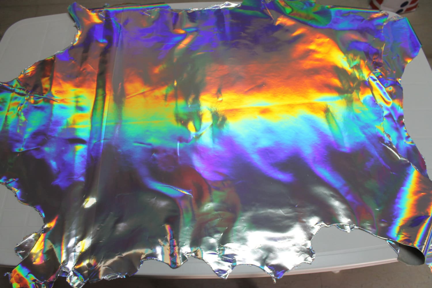 METALLIC SILVER HOLOGRAPHIC iridescent Italian lambskin leather skin ...