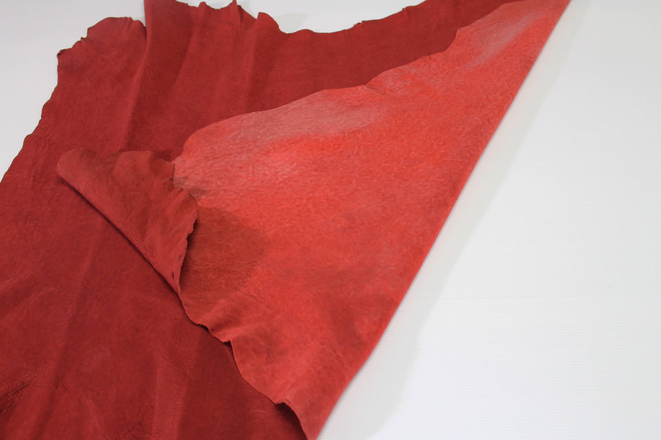 WASHED RED Calf Calfskin Italian genuine leather skin skins hide hides ...