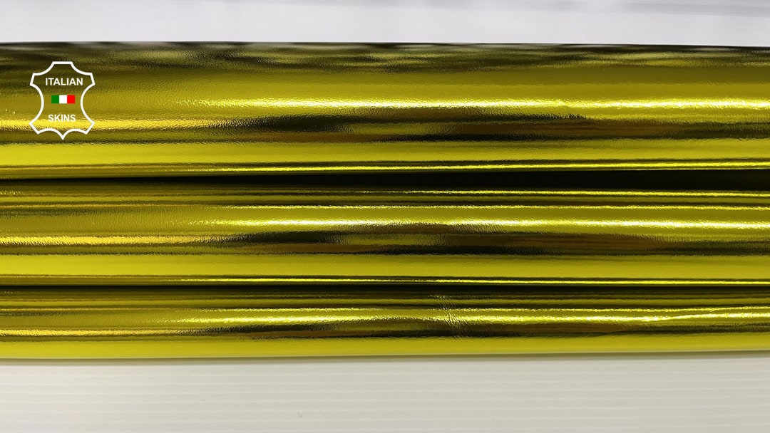 METALLIC LEMON YELLOW Italian Lambskin Lamb Sheep Leather Skin Skins 7 ...