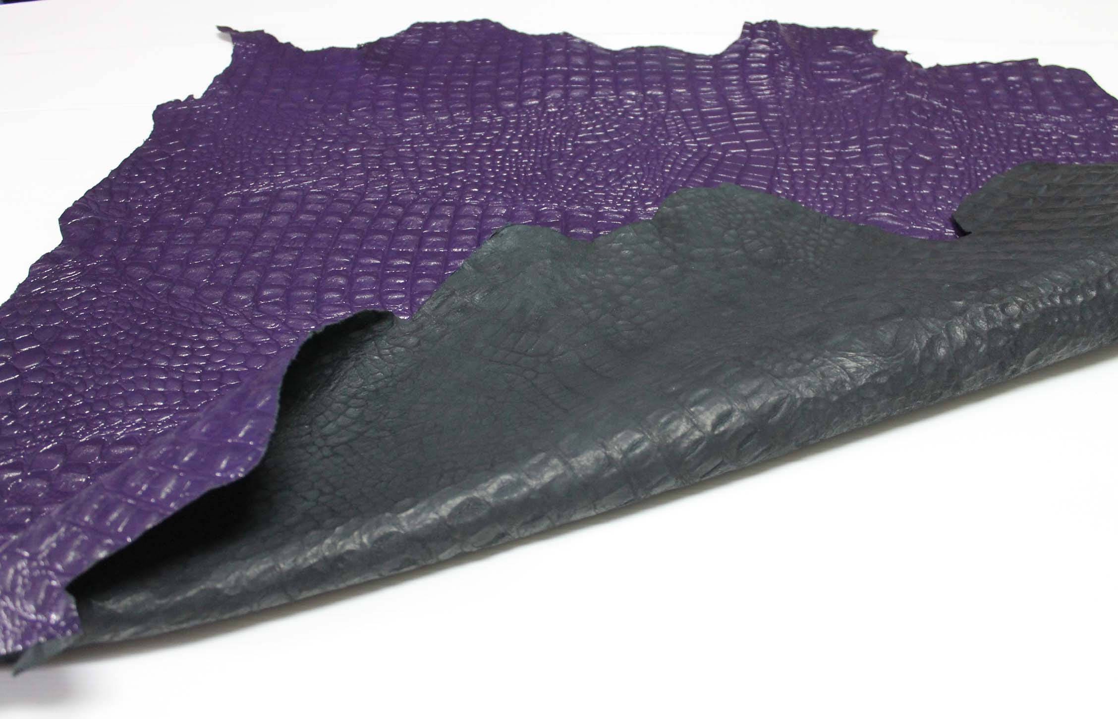 Italian Lambskin leather skin skins hide hides PURPLE CROCODILE ...