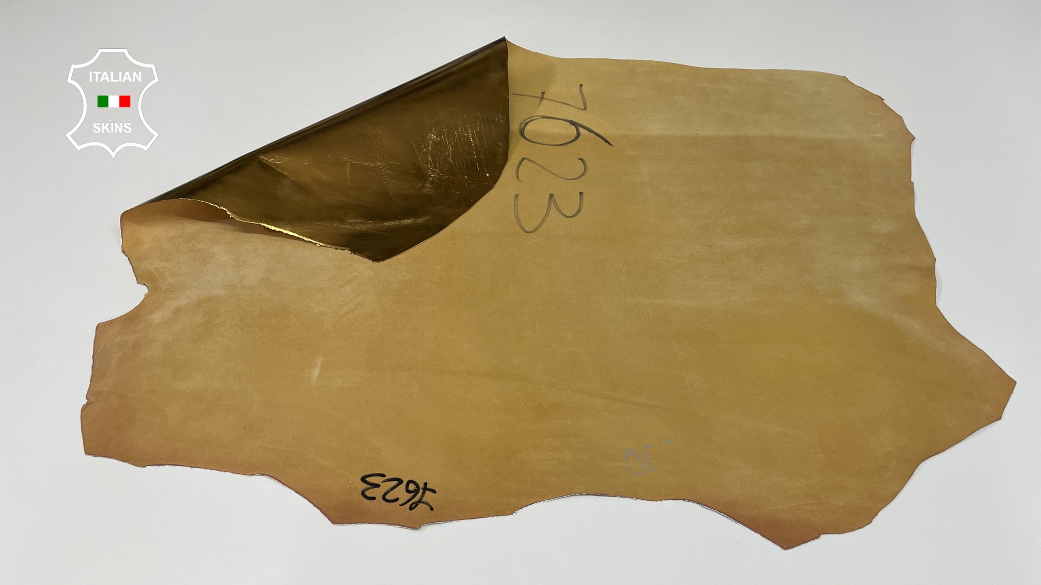 METALLIC OLD GOLD Brass Italian Metis Lambskin Lamb Sheep Leather hide ...