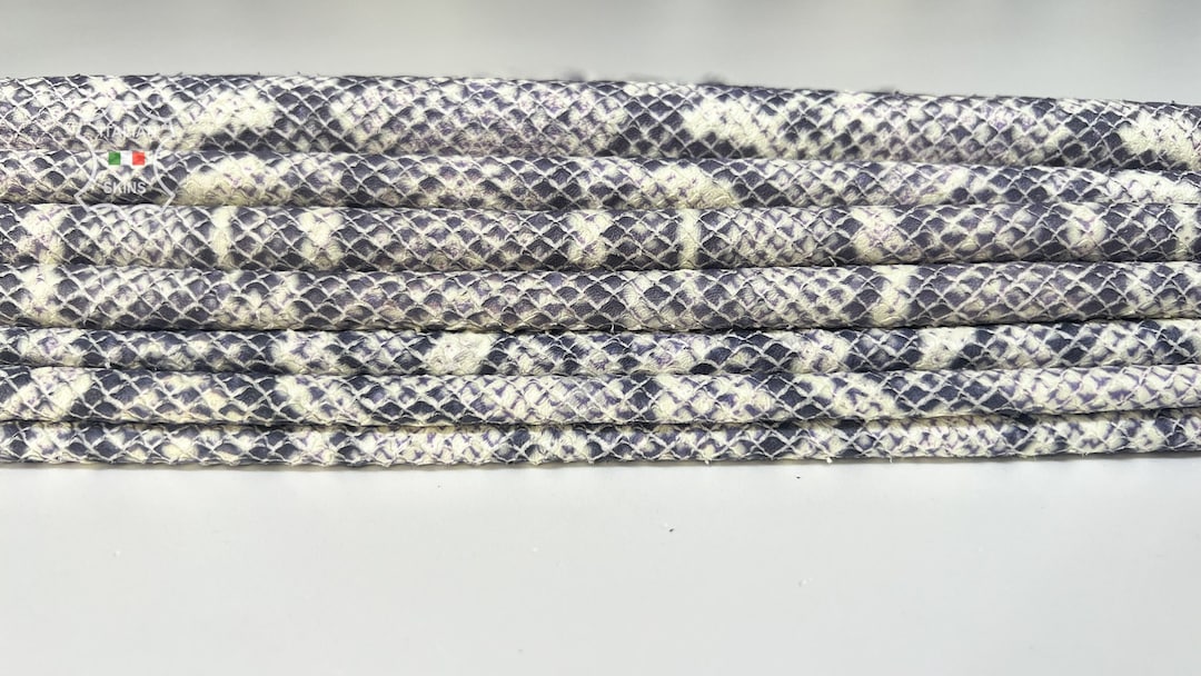 GRAY PYTHON SNAKE Print on Vanilla White Thin Soft Italian Lamb Leather ...